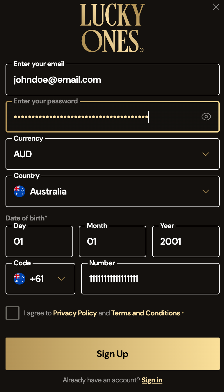 Login LuckyOnes Casino and Quick Sign Up with Promo for Players Australia